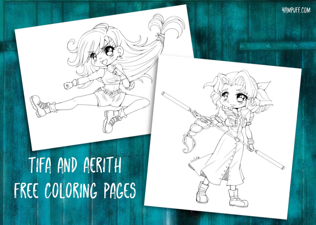 Aerith and Tifa – Free Coloring Pages - YamPuff's Stuff