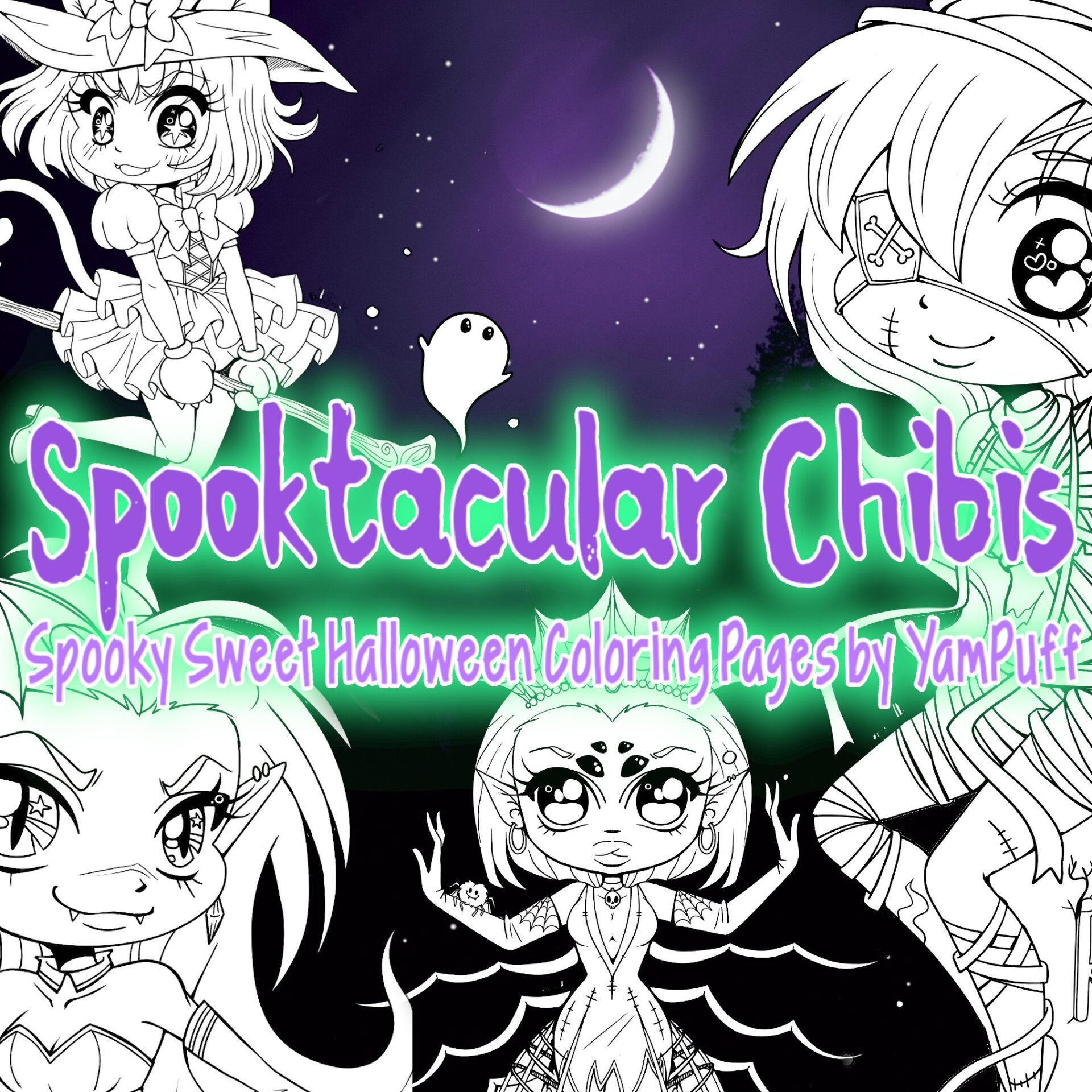Spooktacular Chibis - Spooky Halloween Digital Coloring Pack