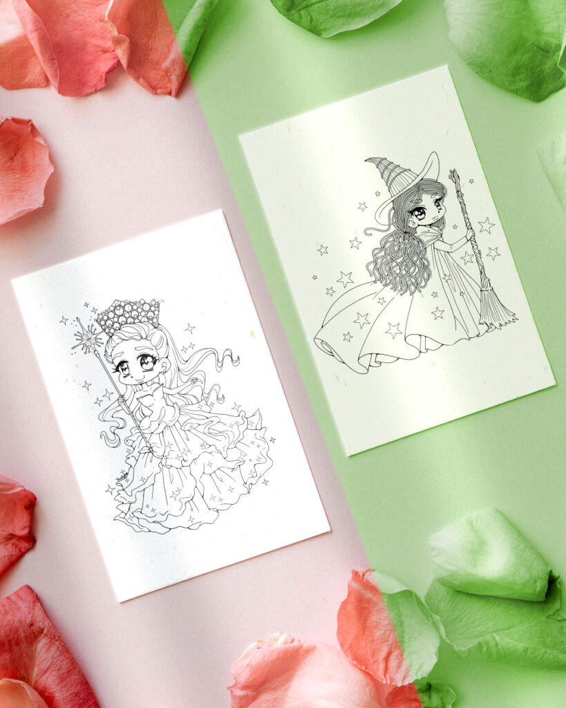 Wicked Coloring Page – Glinda and Elphaba – Digital Coloring Pack