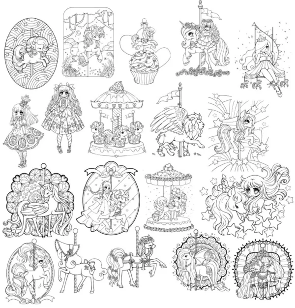 Carousel Dreams - Digital Coloring Book - 40 Illustrations